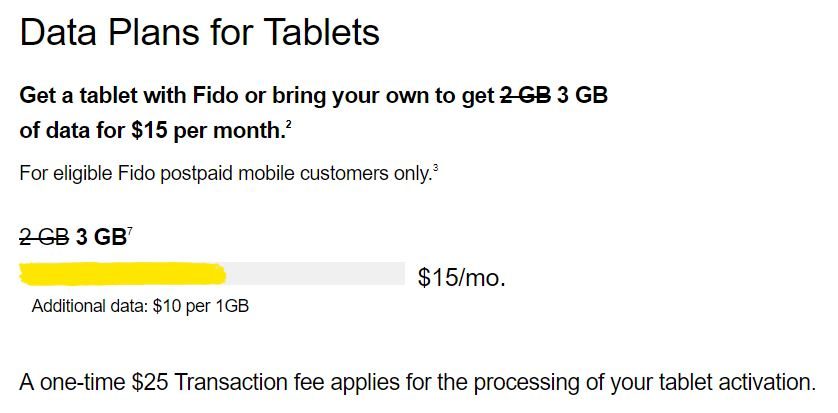 [Fido] [Fido] 4GB LTE Data Plan $15, BYOD, no contract, + tablet with 2 ...