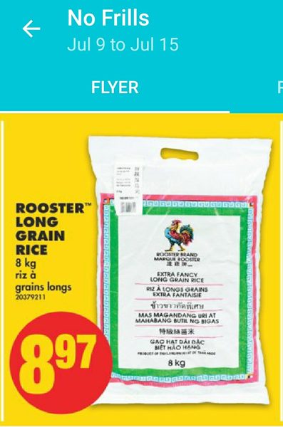 [No Frills] Rooster Long Grain Rice 8kg - $8.97 - RedFlagDeals.com Forums