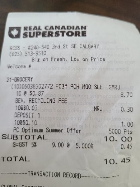 [Real Canadian Superstore] 1000 PCO points wub two PC Blue menu peach ...