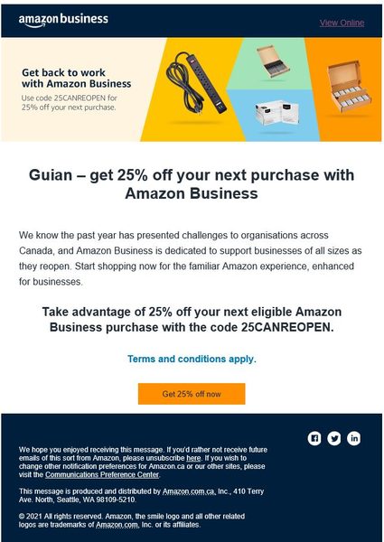 [Amazon.ca] Amazon Business Prime - 25% off $1000 (max $250 discount ...