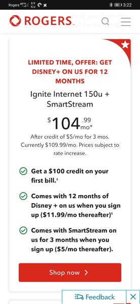 [Rogers] Rogers home internet winback $53.99+tax 1GB download unlimited ...