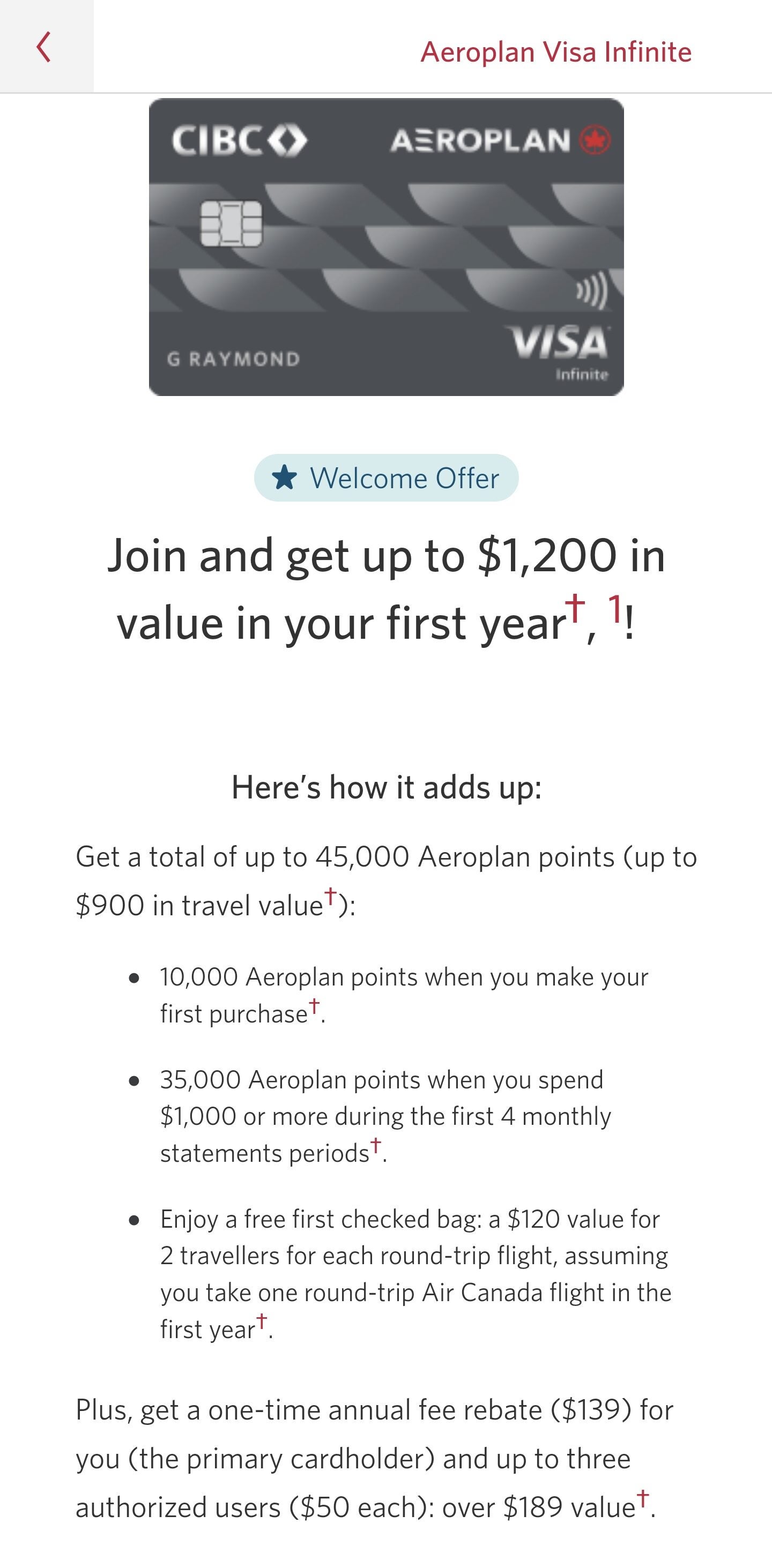 [CIBC] Aeroplan Visa Infinite 45K point& Visa Infinite Privilege 90K ...