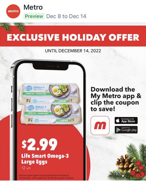 [Metro] [O]Mega Deal! $2.99 Life Smart Omega-3 Large Eggs (In-App, ON ...