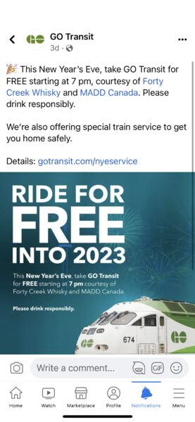 [Go Transit] On New Year’s Eve, take GO Transit for FREE starting at 7 ...