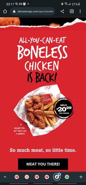 [St Louis] St Louis - $20.99 AYCE boneless wings. Jan 10 - Feb 9 ...