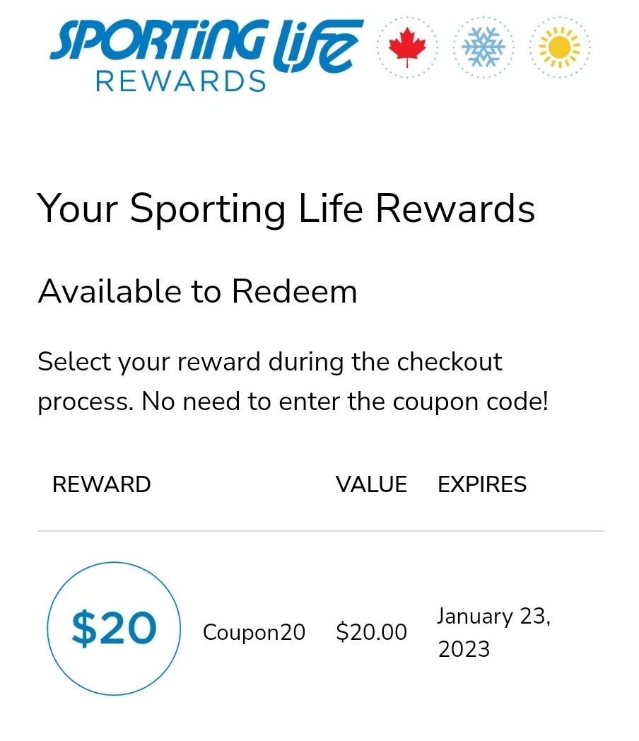 [Sporting Life] Sporting Life Members $20 coupon in rewards (YMMV ...