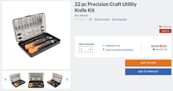 [Princess Auto] 22 pc Precision Craft Utility Knife Kit - $ 4.61 (Reg ...