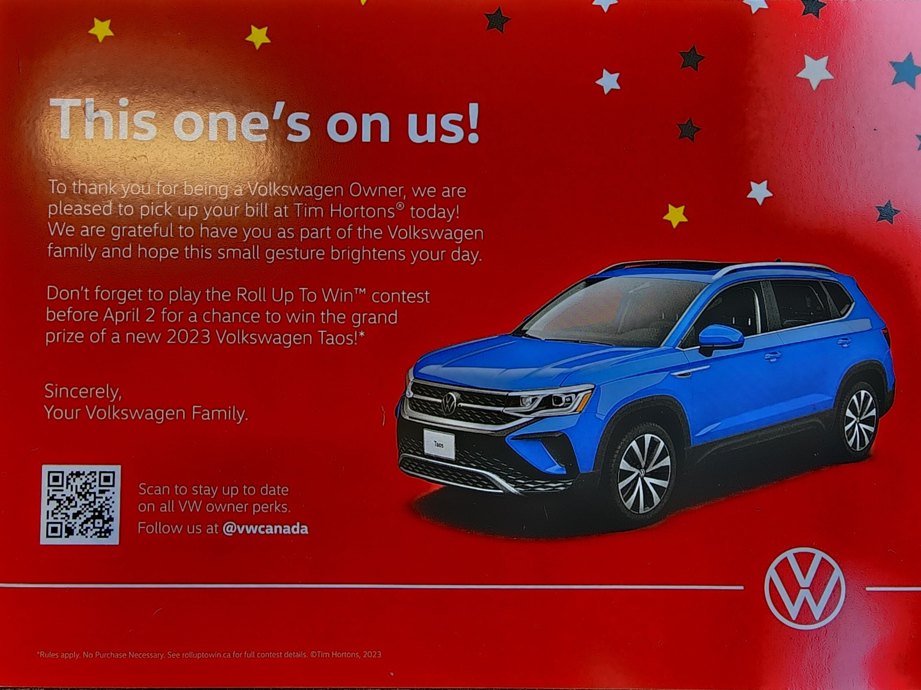 [Tim Hortons] Free Timmies order in store for Volkswagen owners - very ...