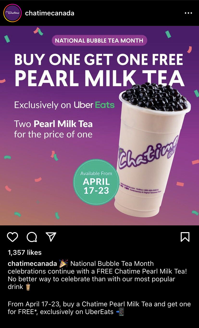 [Uber Eats] BOGO Chatime Pearl Milk Tea on Uber Eats - RedFlagDeals.com ...