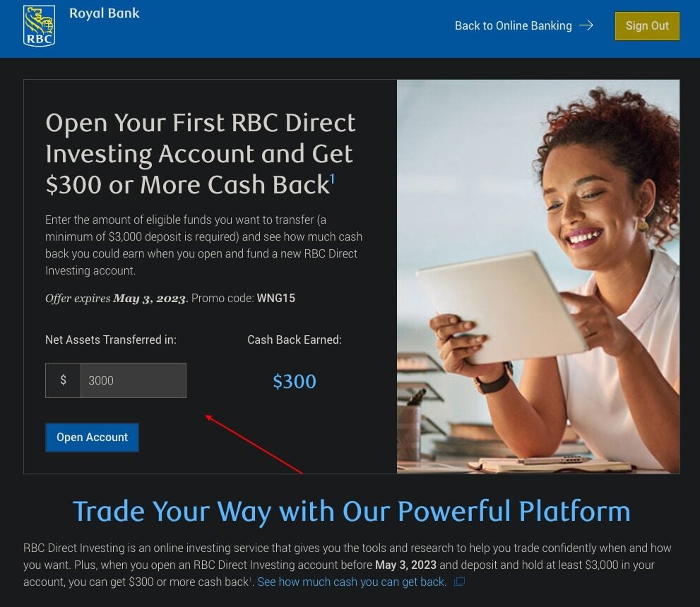 [Royal Bank] RBC Direct Investing $300 bonus (code WNG15) on $3k ...