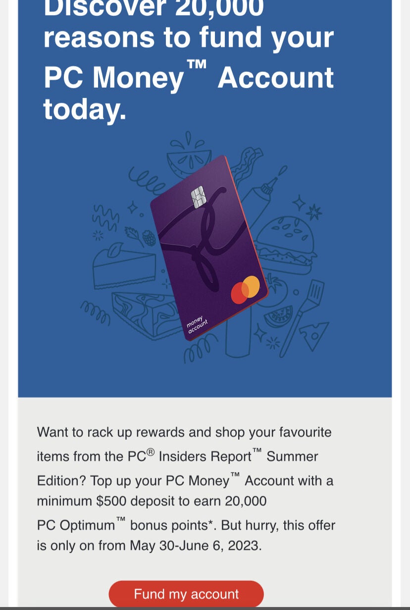 [PC Optimum] [YMMV] 20000 PCO after funding $500 into PC Money account ...