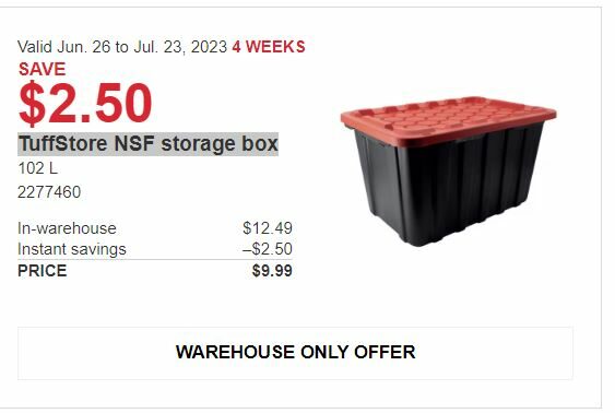 [Costco] TuffStore NSF storage box 102L - 9.99$ In store only ...