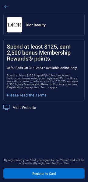[American Express] [Dior Beauty] Spend at least $125, earn 2,500 bonus ...