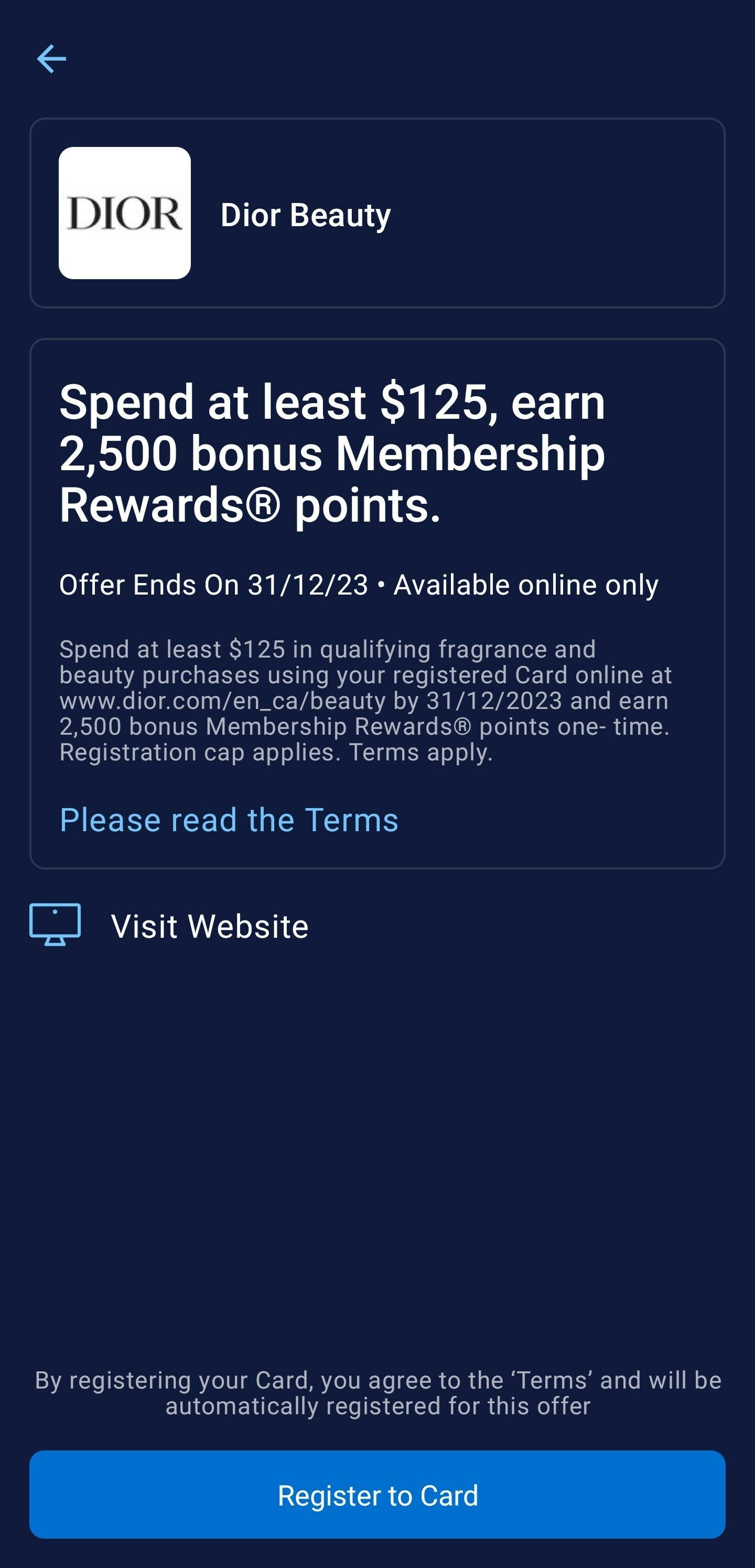 [American Express] [Dior Beauty] Spend at least $125, earn 2,500 bonus ...