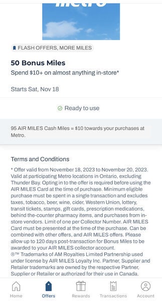 [Air Miles] [Metro, ON] Fresh FLASH Offer for Nov. 18-20: Get 50 BAMs ...