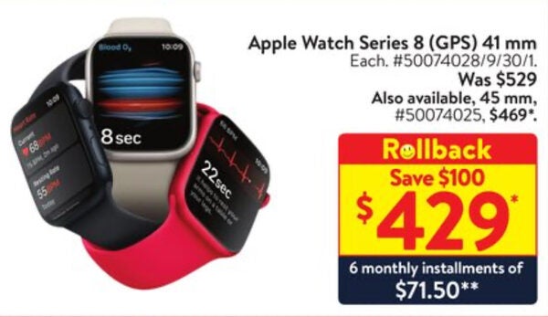 [Walmart] Apple Watch Series 8 - $429 (40mm) / $469 (45mm) | [$100 off ...