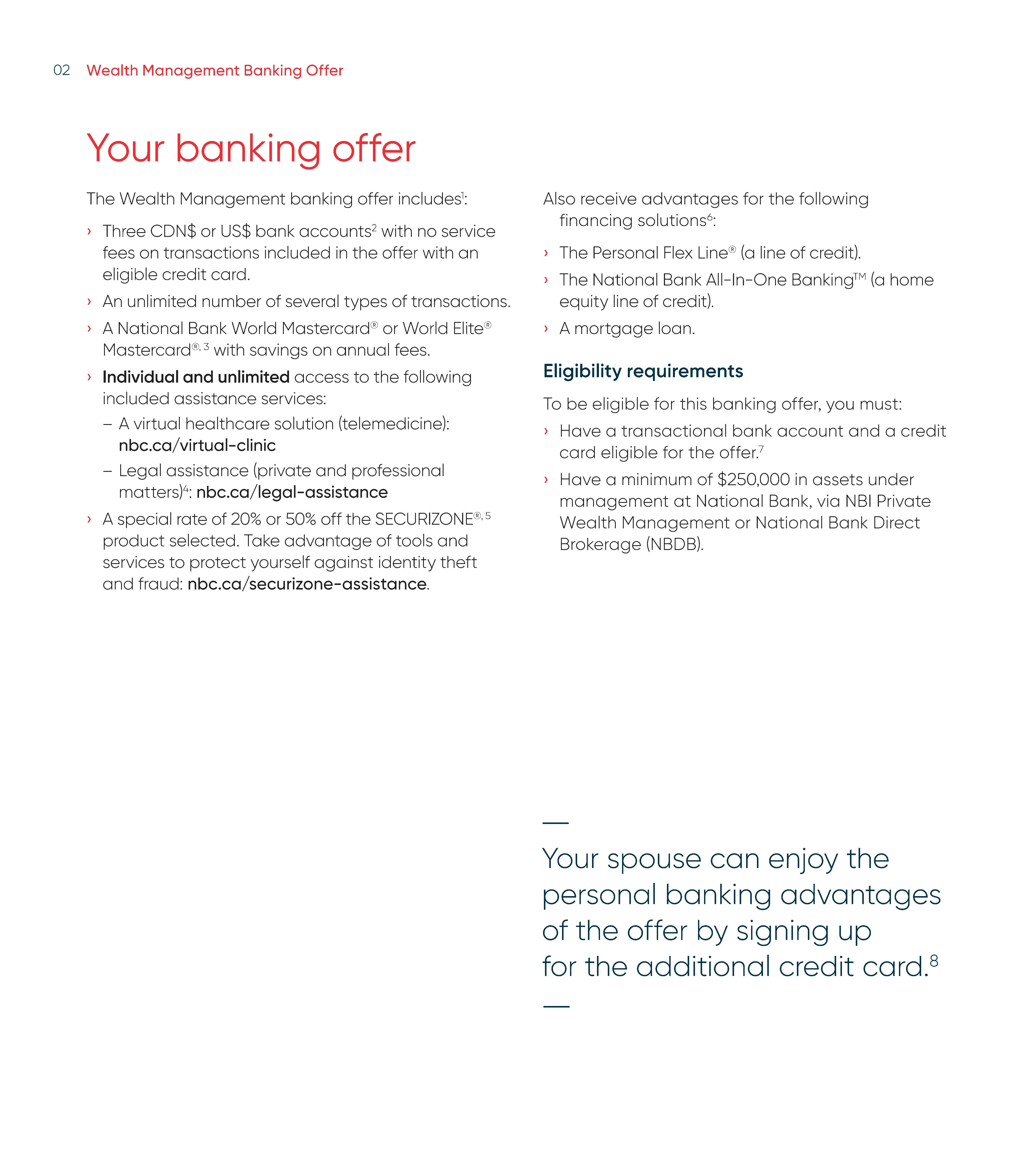 National Bank Privilege Offer (full banking package + P+0 credit line ...