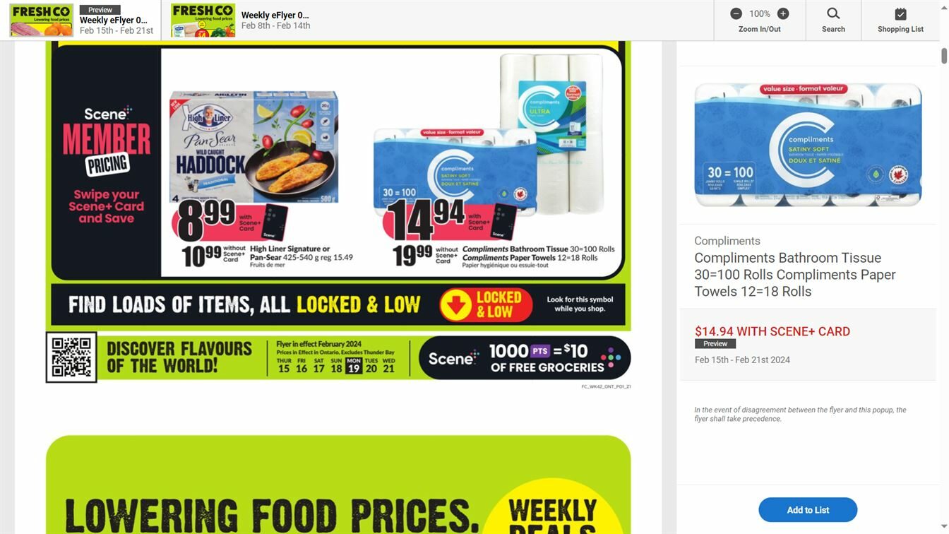 [Fresh Co] COMPLIMENTS Value Size Bath Tissue 30=100 Rolls, 404 Sheets ...