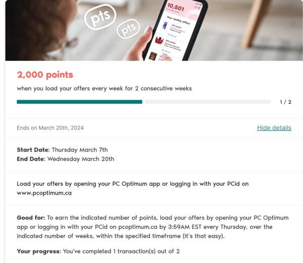 [PC Optimum] Earn 2000 PCO Points by opening the app this week and next ...