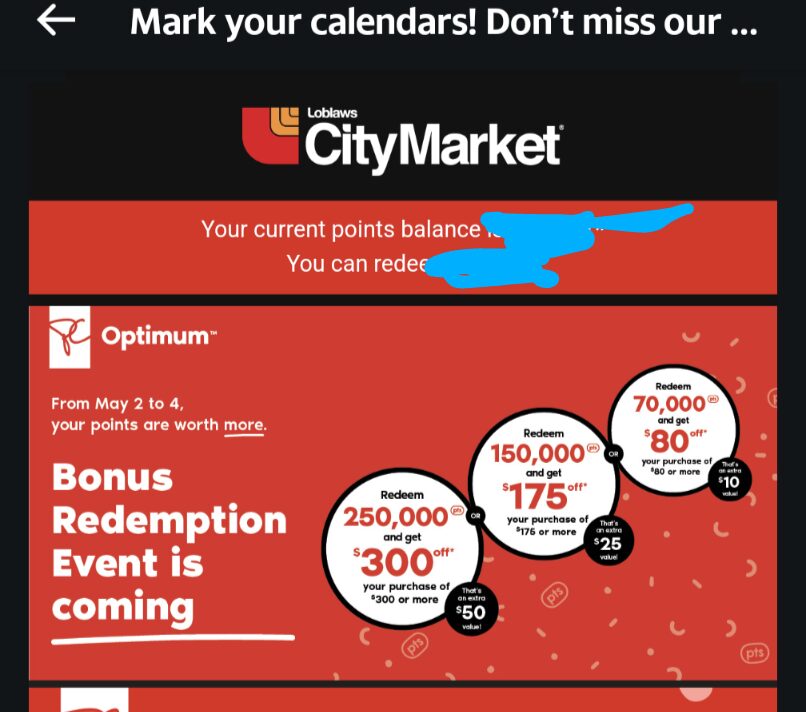 [Loblaws] Grocery PC Optimum Points redemption event May 2-4 (Loblaws ...