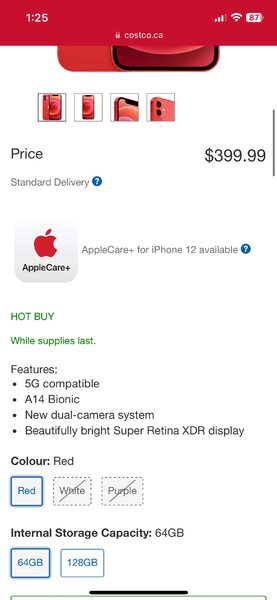 [Costco] iPhone 12 64gb red $399 / 128gb $499 brand new & unlocked ...