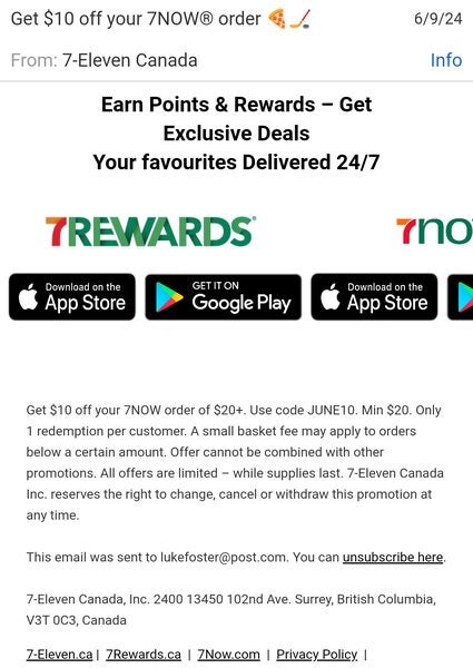 [7 Eleven] 7 eleven +$20 order and get 10 dollar off CODE is June10 ...