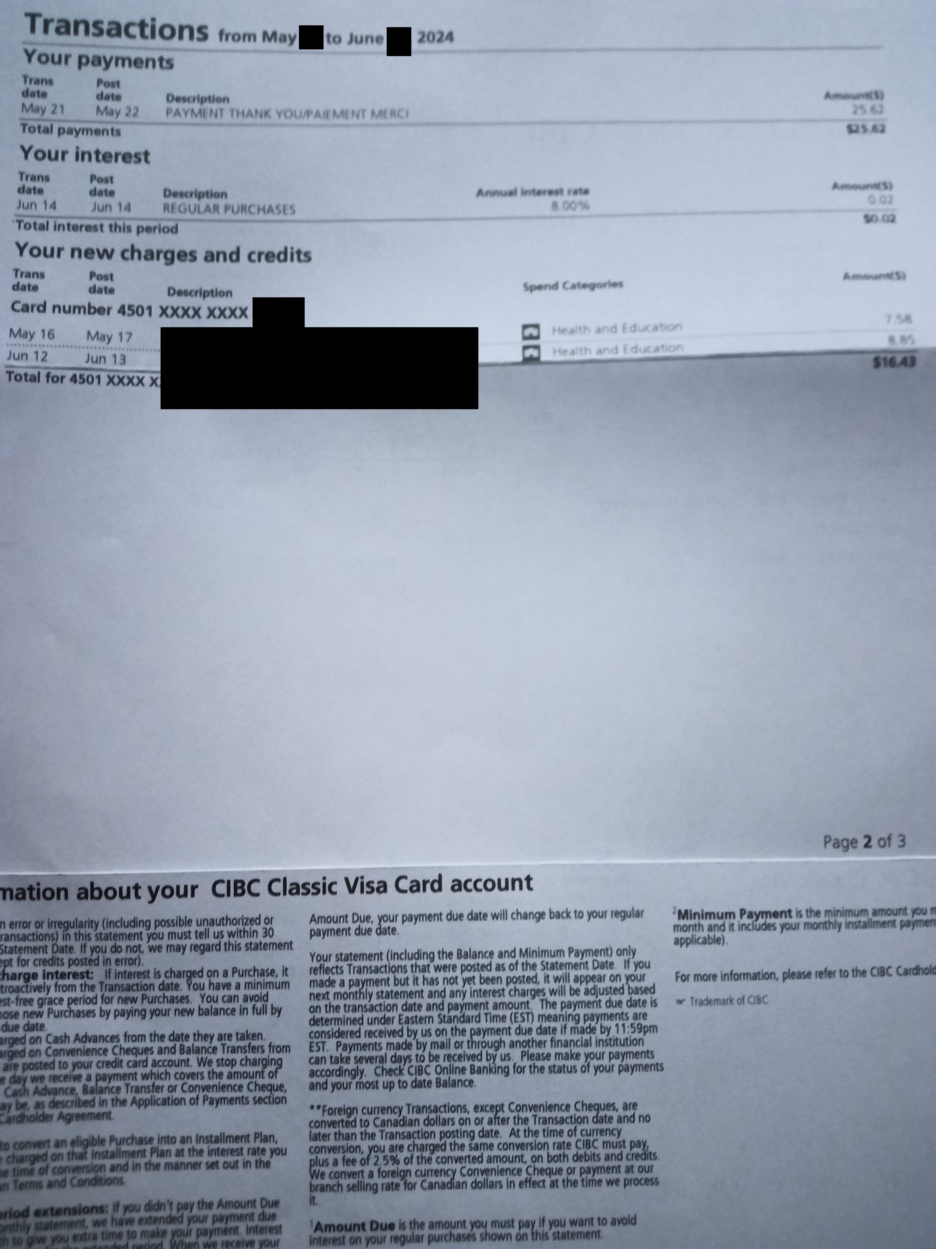 Weird interest rate and interest charge on CIBC credit card ...