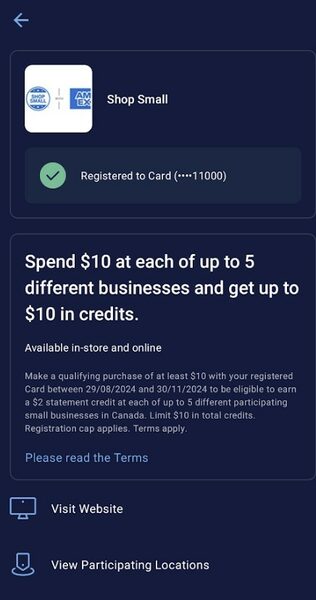 [American Express] Shop Small - Spend at least $10, earn $2 credit x10 ...