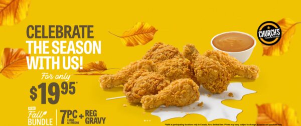 [Church's Chicken] BC: 7 pc Chicken (4 Legs, 3 Thighs) + Reg Gravy $19. ...