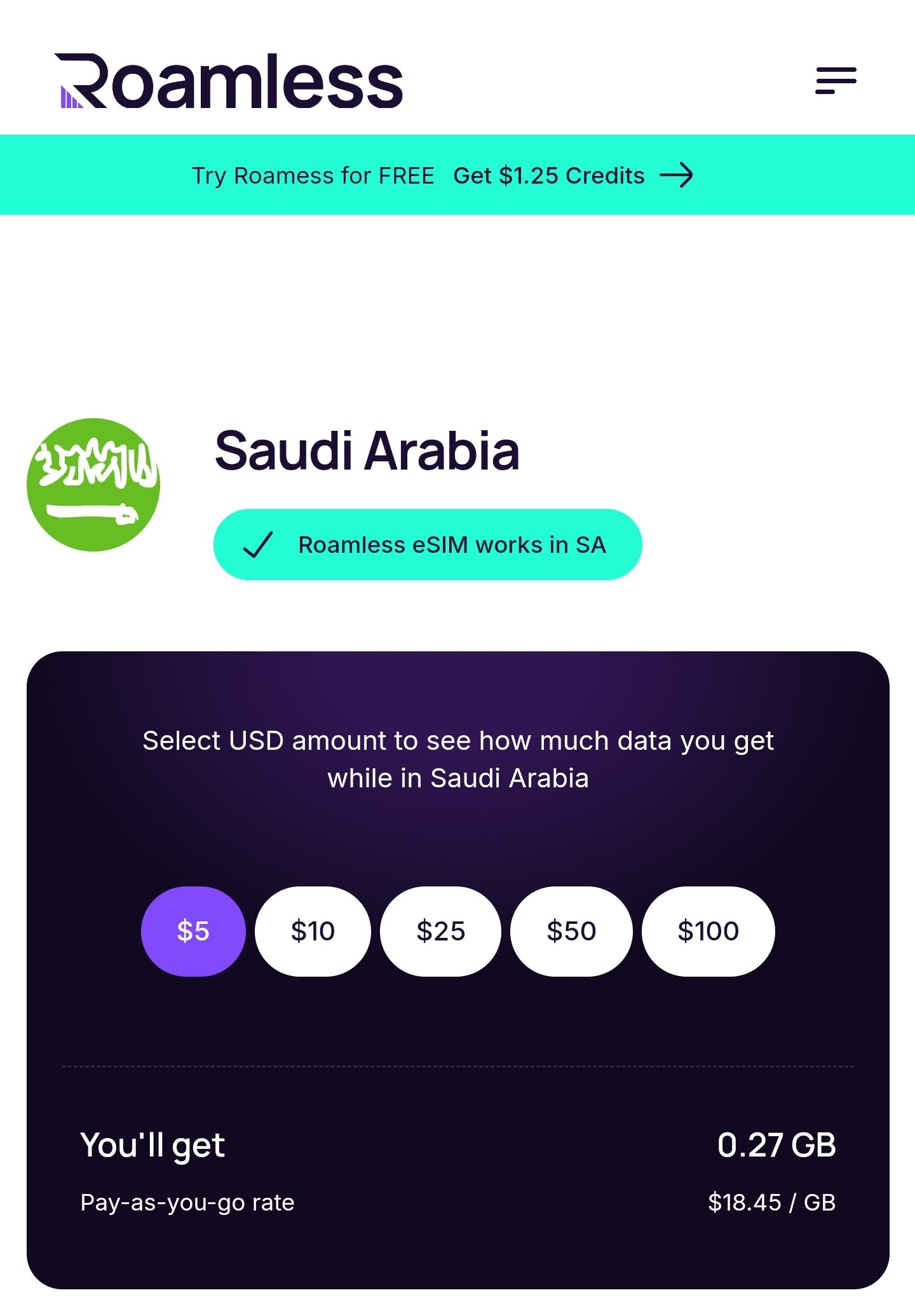 [roamless.com] Roamless eSIM free USD3.75 with code GRE24 (YMMV) or USD5.00 with code NEWBIE ...