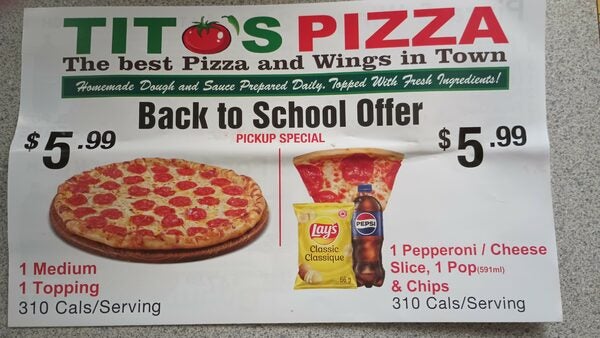 [Tito's Pizza] Medium 1 topping pizza $5.99 SW Ontario (Back to School ...