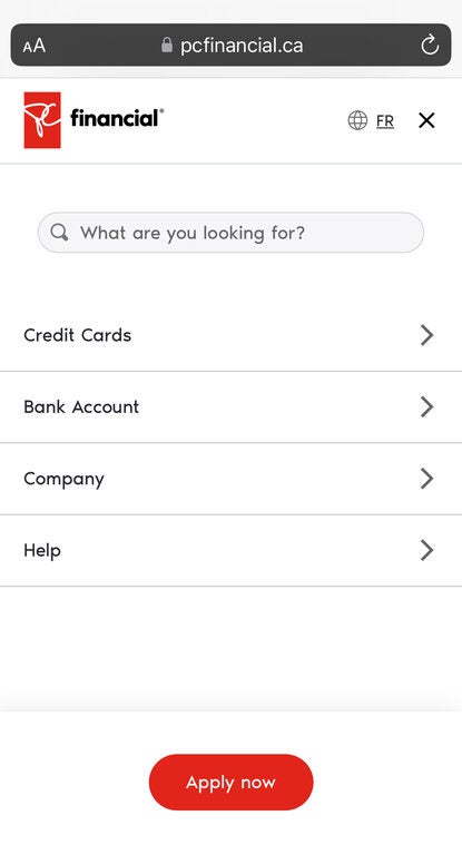 PCFinancial.ca - where is the login/signin button in a browser on ...