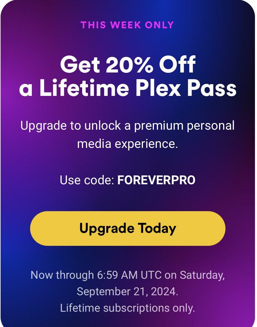[Plex] Plex 20% off lifetime pass - RedFlagDeals.com Forums