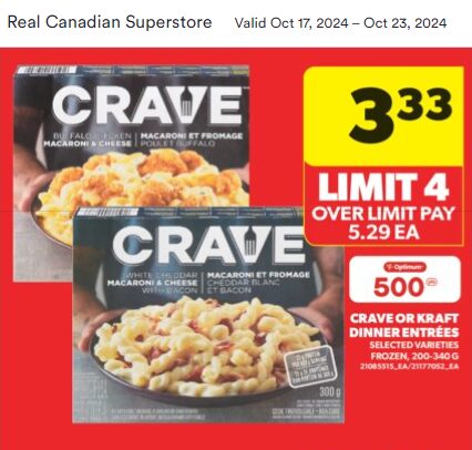 [Fresh Co] Crave Frozen Entrees 200-300g $0.68 or $1.16 each (after PM ...