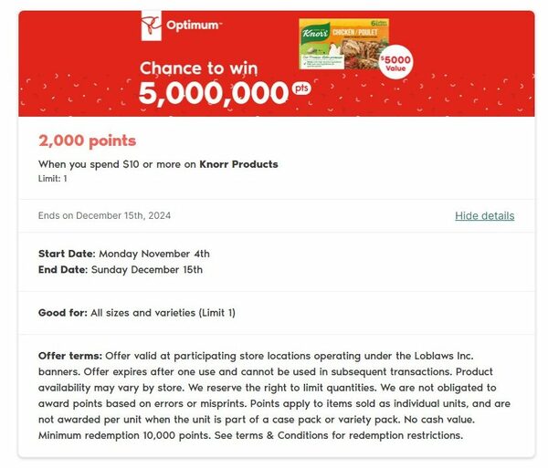 [Once] 2024/12/15 Knorr PC Optimum (5,000,000 PCO Points) [member, min ...
