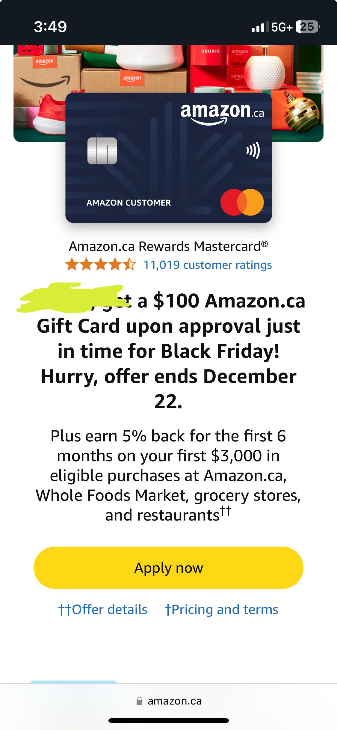 [Amazon.ca] Amazon.ca Rewards Mastercard - $65 gift card (YMMV - up to ...