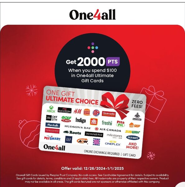 [Sobeys] Get 2000 Scene+ Points When you spend $100 in One4all Ultimate ...