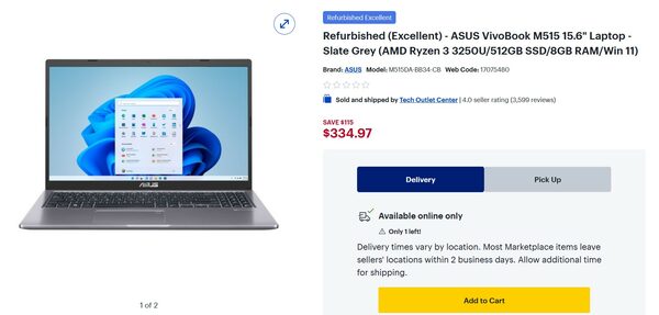 [Best Buy] Open Box - ASUS VivoBook AMD Ryzen 3 3250U On sale for $299. ...