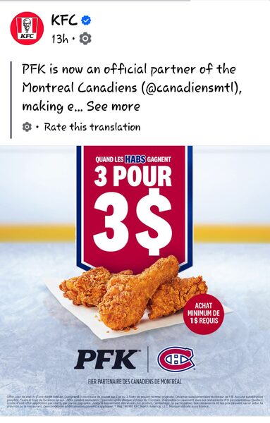 [KFC] KFC Quebec only, 3 pieces of chicken $3!!! - RedFlagDeals.com Forums