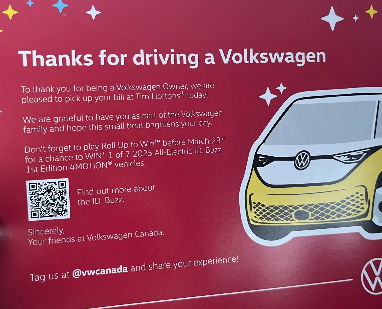 [Tim Hortons] Free Tim Hortons if you drive a VW? YMMV? - RedFlagDeals ...