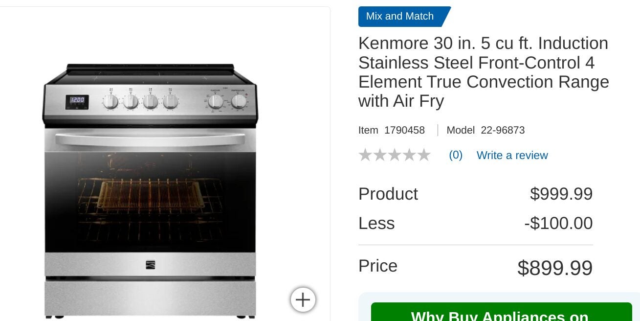 [Costco] Kenmore 30 in. Induction Stainless Steel True Convection Range with Air Fry $899.99 ...
