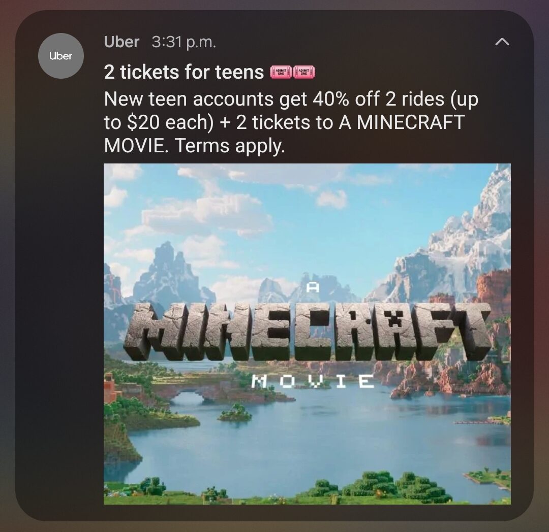 [Uber YMMV] Sign your teen up today and they'll get 40% off 2 rides (up ...