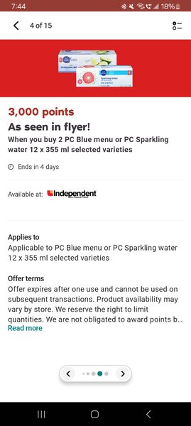 [Loblaws] 2/$10 + 3000pts: When you buy 2 PC Blue menu or PC Sparkling water 12 x 355 ml ...