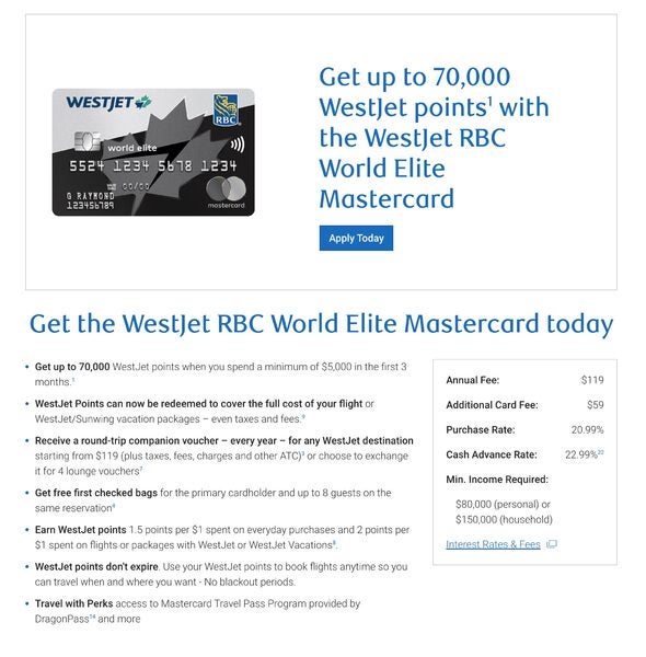 [Royal Bank] RBC WestJet World Elite Mastercard - Up to 70,000 WestJet ...