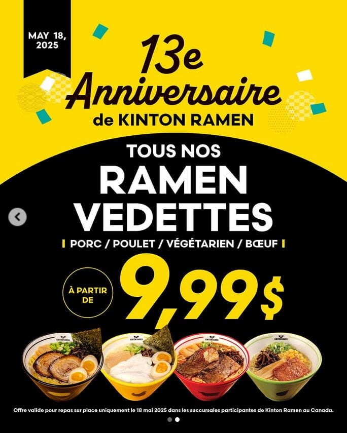 [Kinton Ramen] [AB,BC,MB,ON,QC] 13th Anniversary (May 18 dine-in only ...