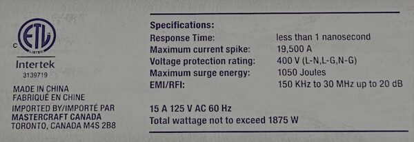 [Canadian Tire] Mastercraft 6-Outlet Power Bar with 6-ft Cord $21.99 ...