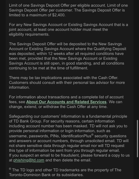 [TD Bank] [TD] 2025 Q1 saving deposit offer (new and existing account ...