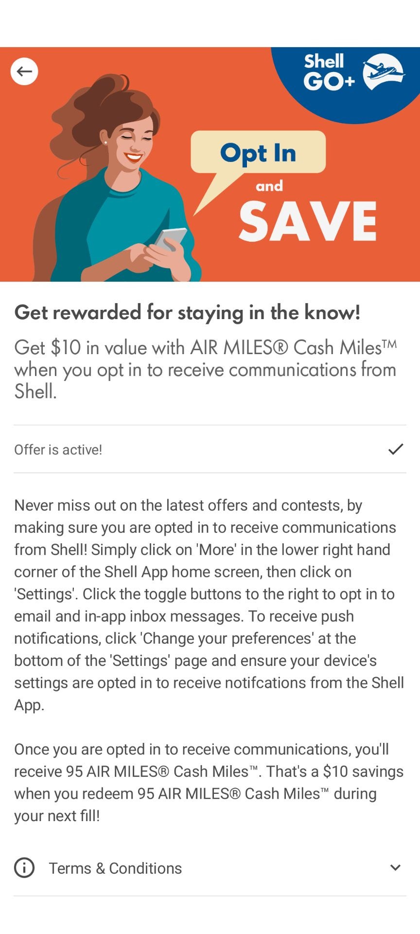 [Shell] Opt in to receive communication in Shell app to get 95 Airmiles ...