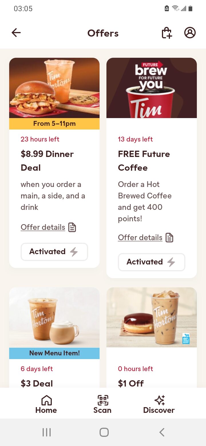 [Tim Hortons] Buy hot brewed coffee (or tea) get 400 points (targeted ...
