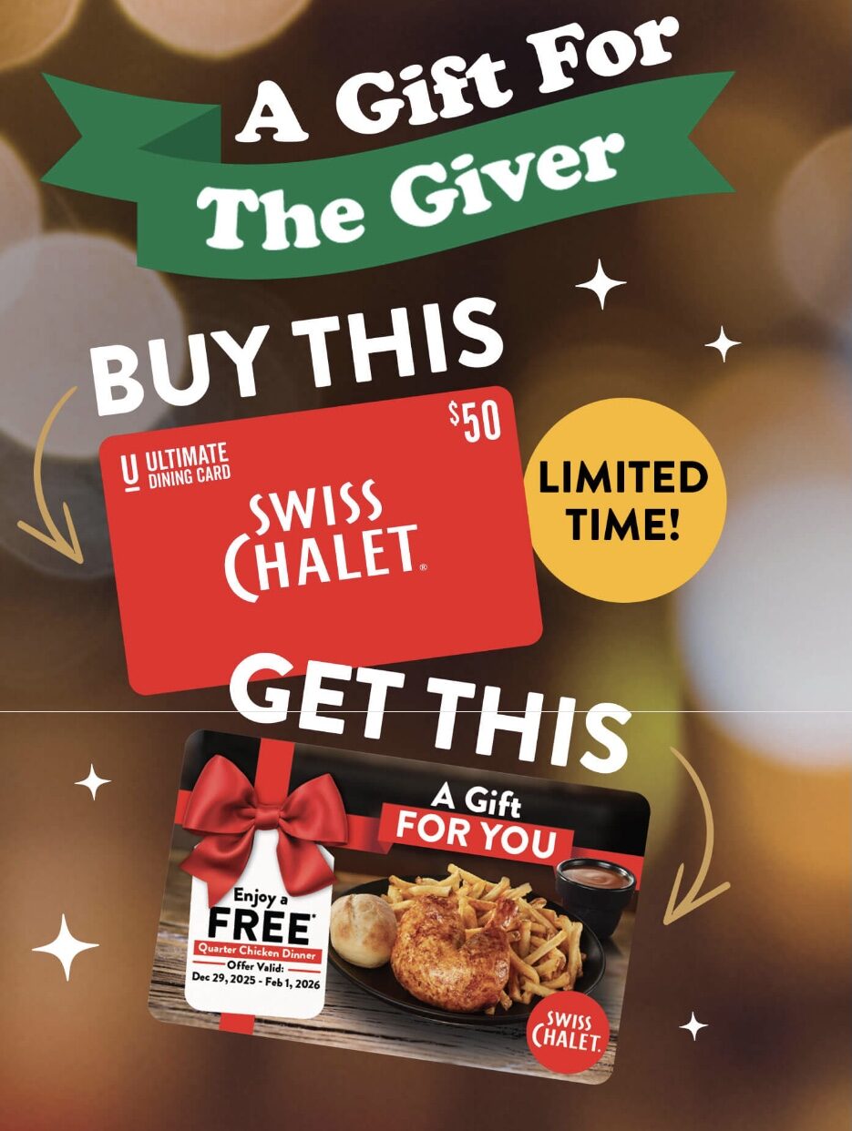 [Swiss Chalet] Buy $50 gift card get free quarter chicken dinner coupon ...